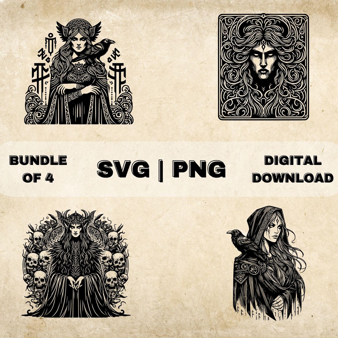 Hel SVG Bundle, Norse Goddess Clipart, Hand Drawn Celtic Mythology Gods ...