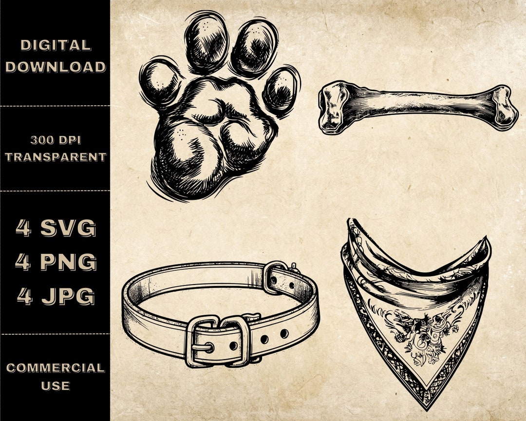 Dog SVG Bundle, PNG, Dog Lover Clipart, Hand Drawn Dog Bandana Paw ...