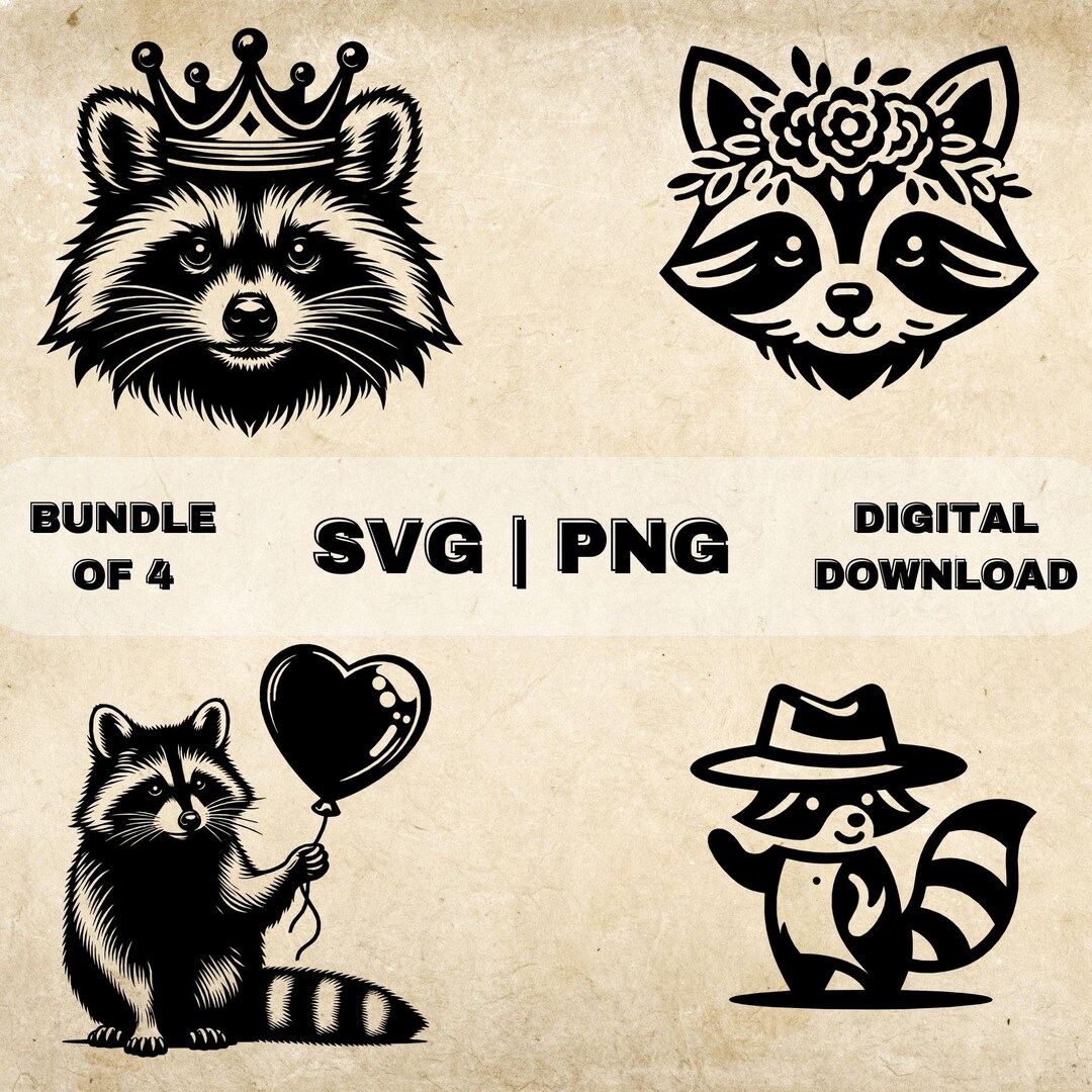 Raccoon SVG Bundle, Cute Raccoon Clipart, Hand Drawn Raccoons Themed Vector Illustration, SVG ...