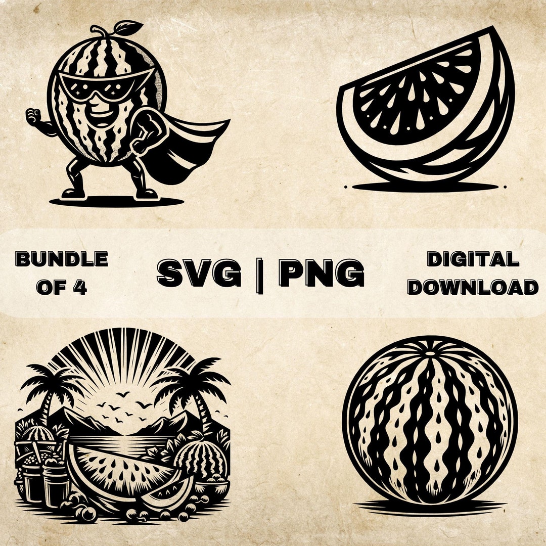 Watermelon SVG Bundle, Watermelon Slice Clipart, Hand Drawn Watermelon ...