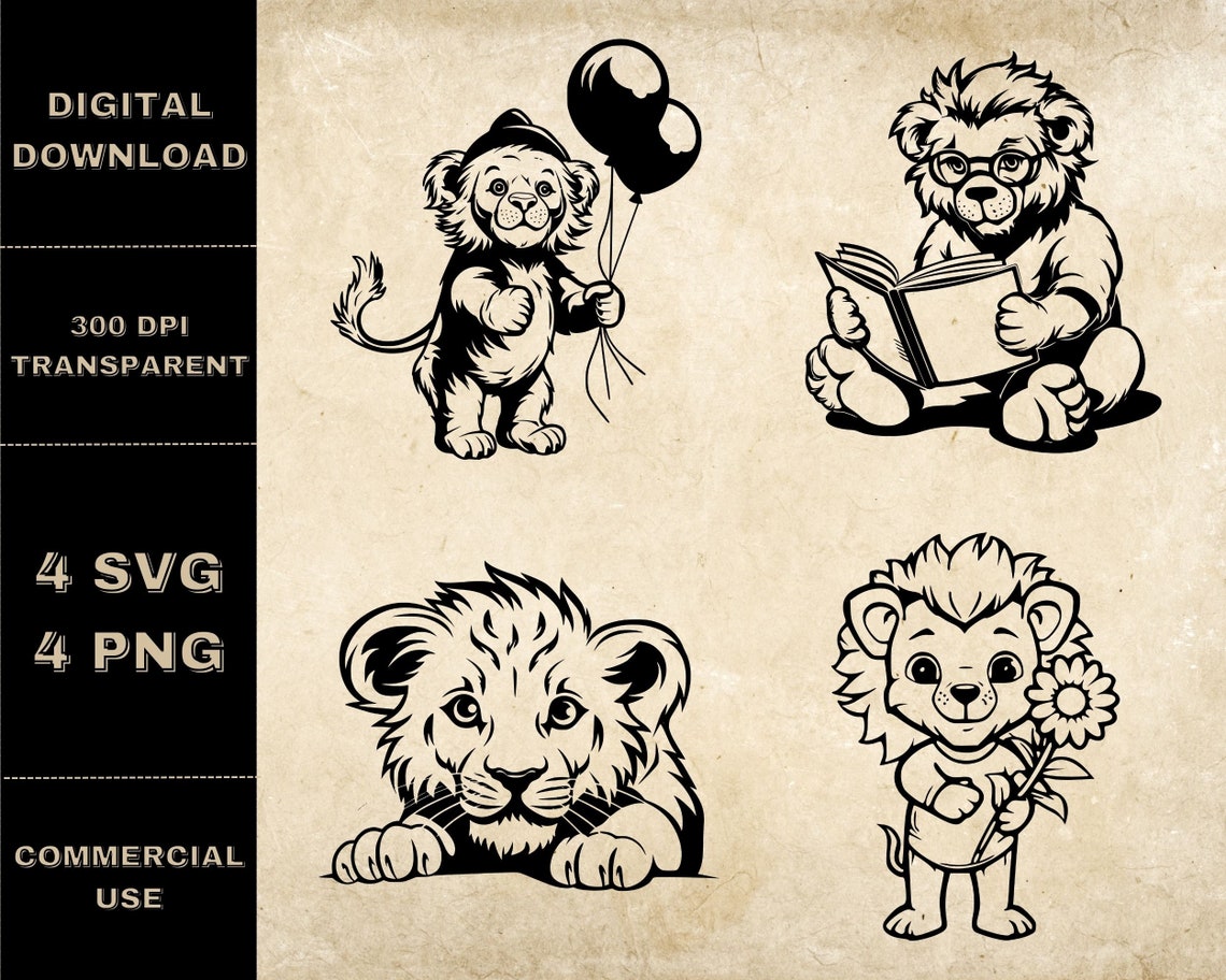 Cute Lion SVG Bundle PNG Baby Lion Clipart Hand Drawn Lions - Etsy