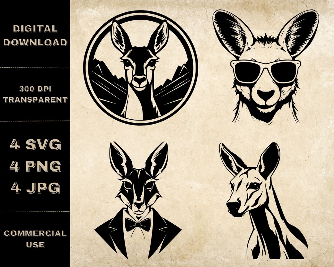 Kangaroo SVG Bundle, PNG, Kangaroo Clipart, Hand Drawn Australian ...