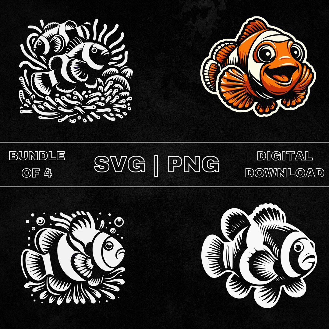 Clownfish SVG Bundle, Clown Fish Clipart, Hand Drawn Clownfish Theme ...