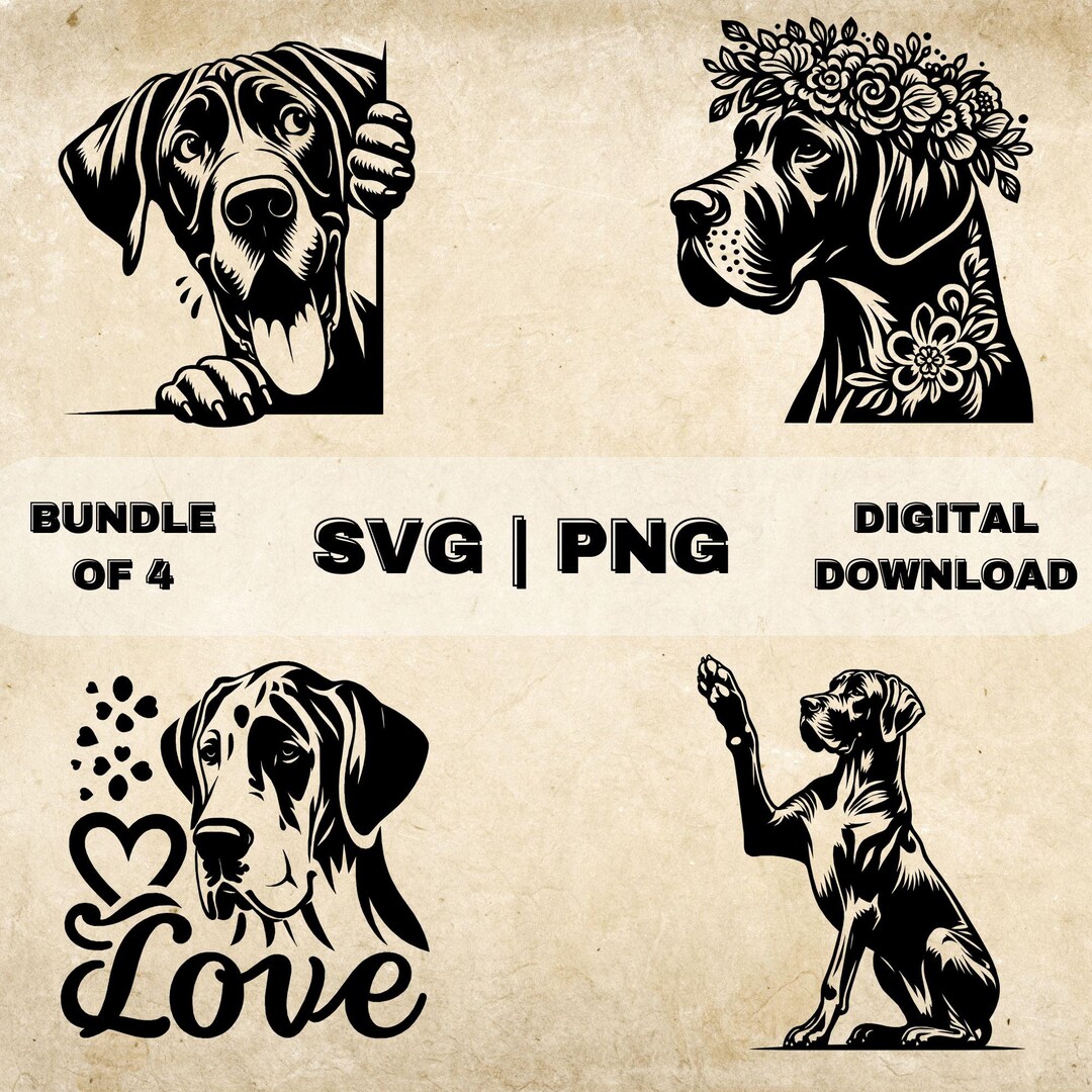 Great Dane SVG Bundle, Great Dane Clipart, Hand Drawn Dog Theme Vector ...