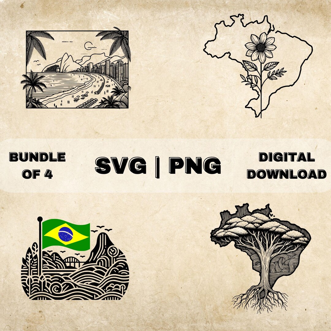Brazil Map SVG Bundle, Brazilian Clipart, Hand Drawn Brazil Flag Art ...