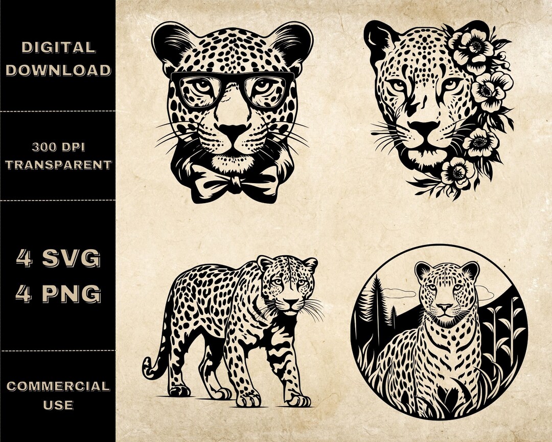 Leopard SVG Bundle, PNG, Leopard Clipart, Hand Drawn Leopard Vector ...