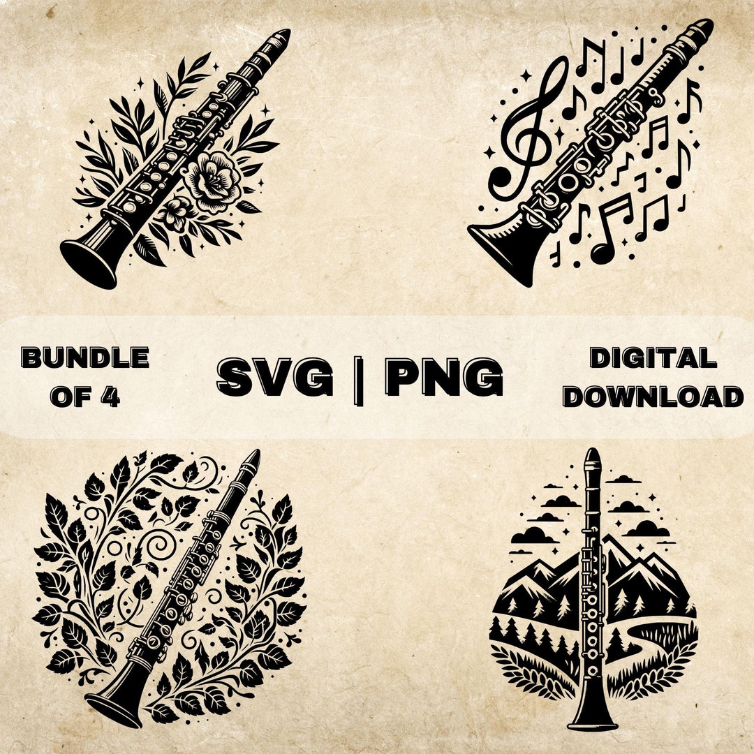 Clarinet SVG Bundle, Clarinet Clipart, Hand Drawn Music Theme Vector ...