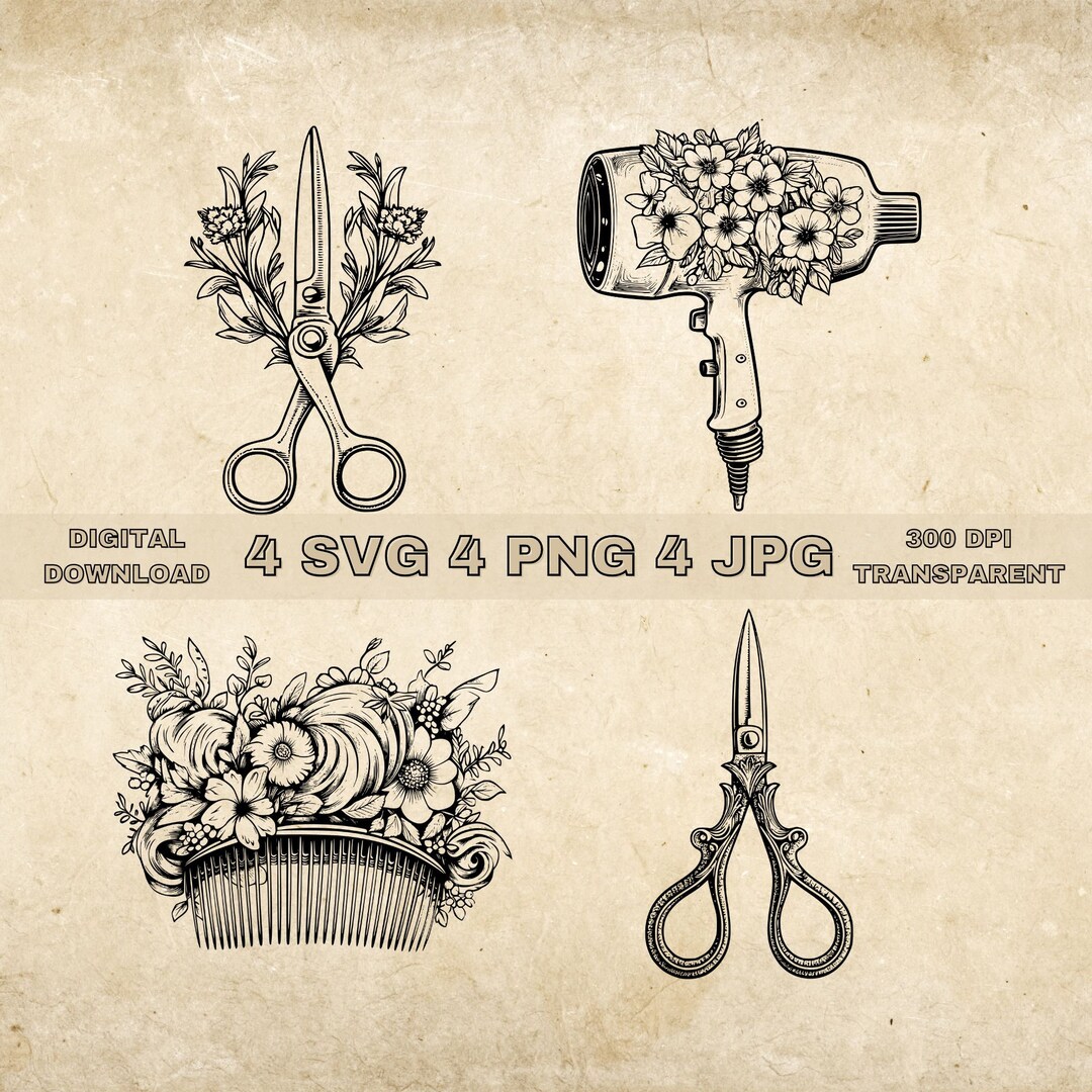 Hair Stylist SVG Bundle, PNG, Hairdresser Clipart, Hand Drawn Hair ...