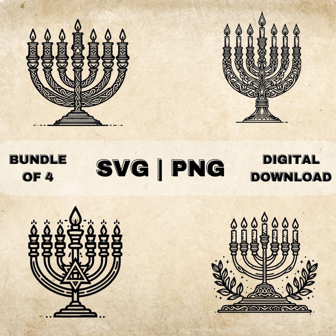 Menorah SVG Bundle, Hanukkah Clipart, Hand Drawn Jewish Torah Theme ...