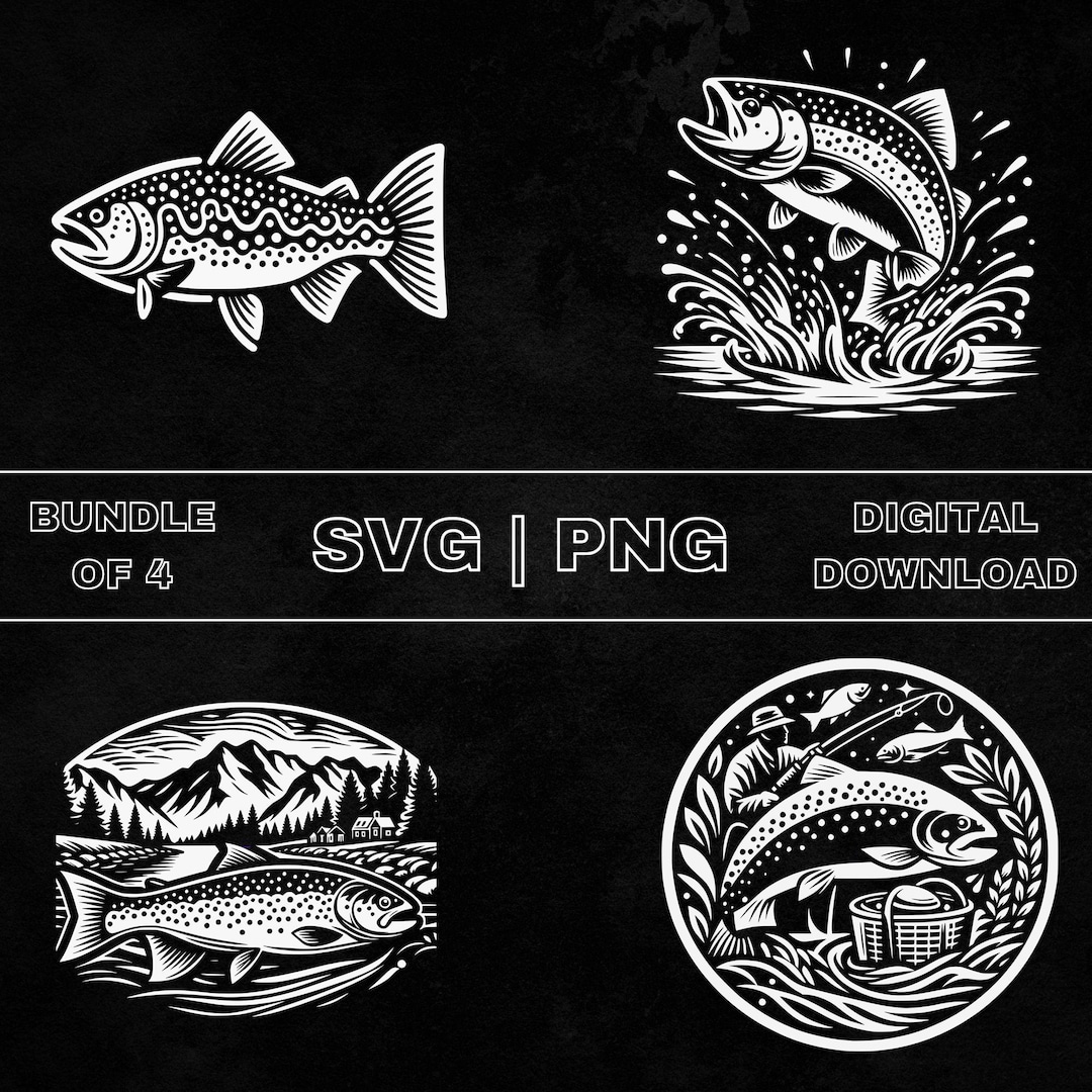 Trout SVG Bundle, Trout Fish Clipart, Hand Drawn Fishing Theme Vector ...