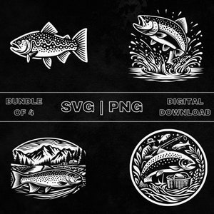 Trout SVG Bundle, Trout Fish Clipart, Hand Drawn Fishing Theme Vector ...