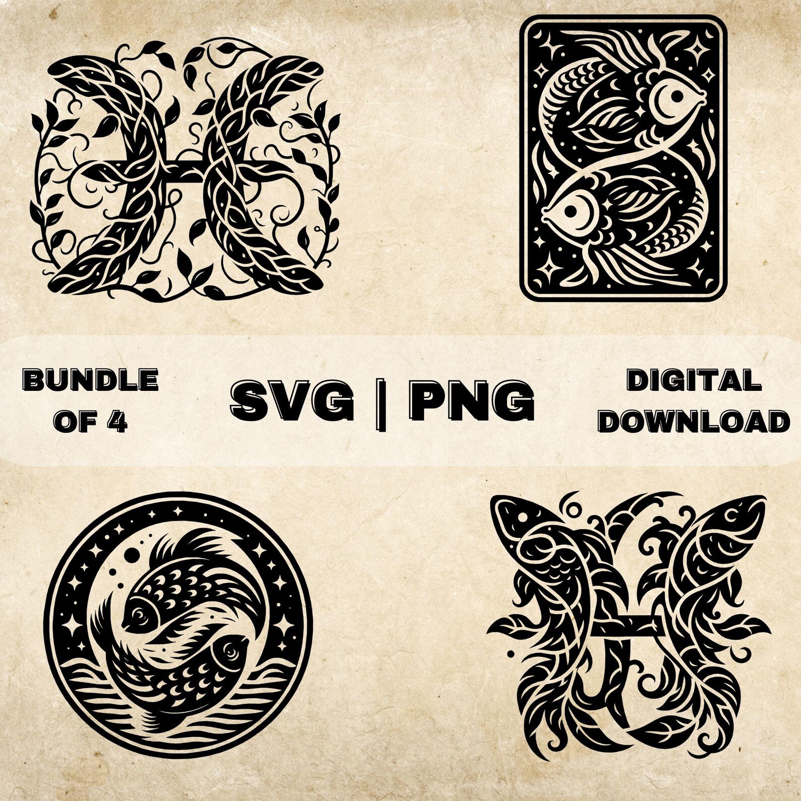 Pisces SVG Bundle, Zodiac Sign Clipart, Hand Drawn Astrology Themed ...