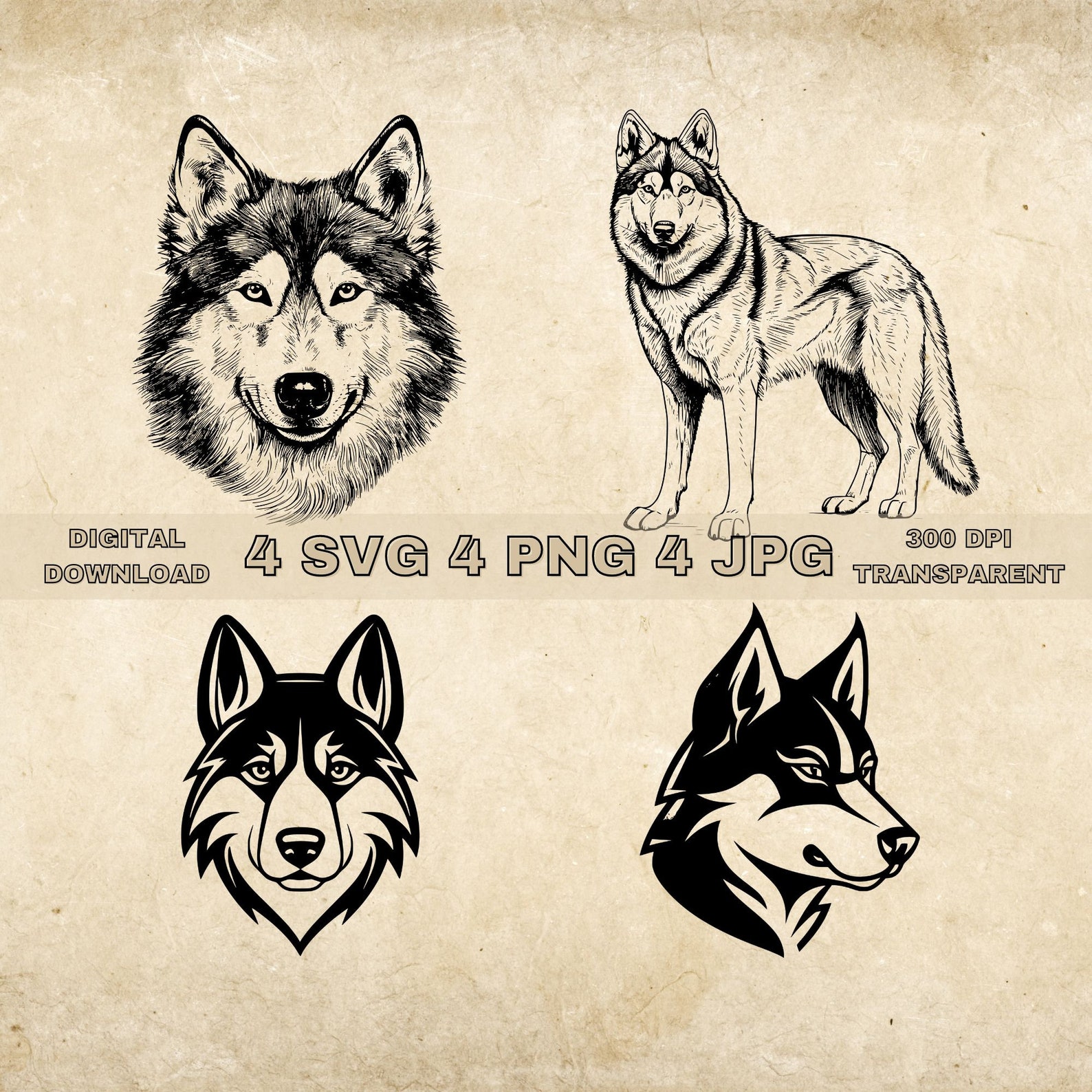 Siberian Husky SVG Bundle, PNG, Dogs Clipart, Hand Drawn Dog Vector ...