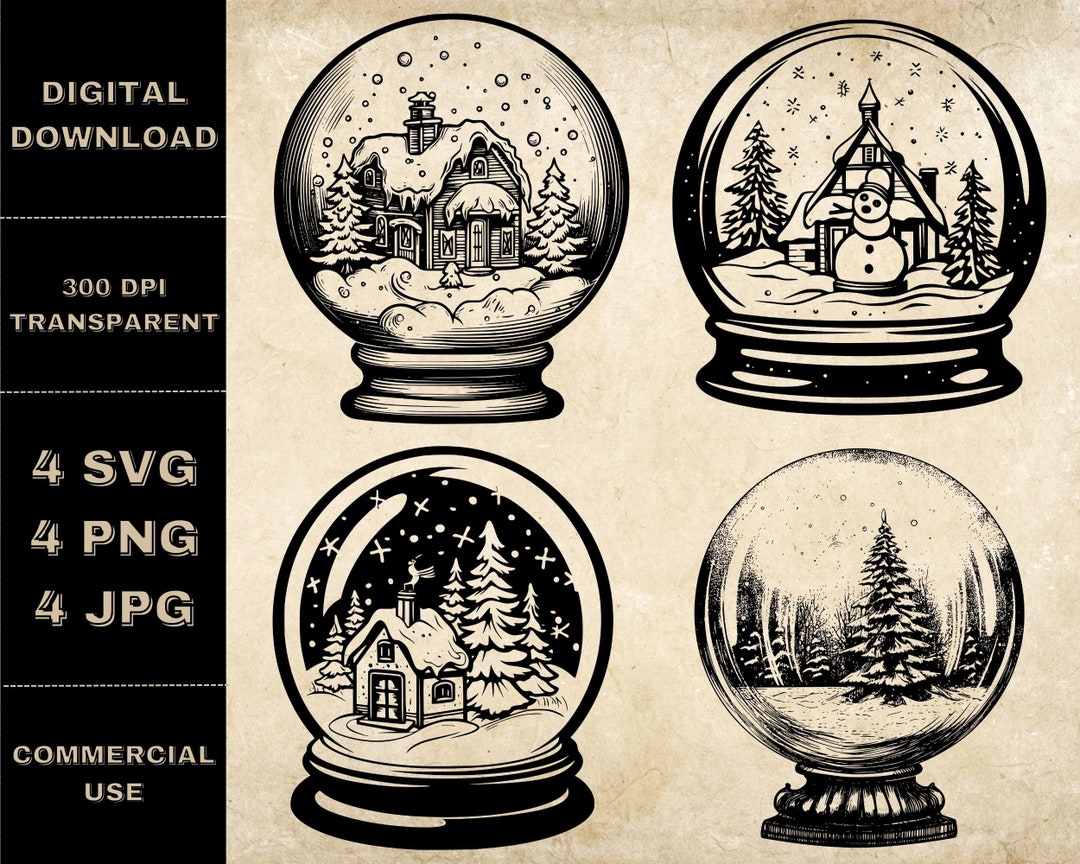 Christmas Snow Globe SVG Bundle, PNG, Snow Globe Clipart, Hand Drawn ...
