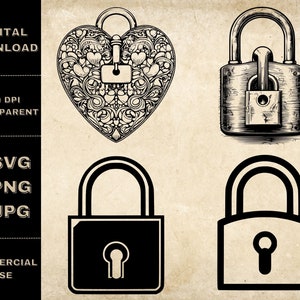 Lock SVG Bundle, PNG, Padlock Clipart, Hand Drawn Heart Lock Vector ...