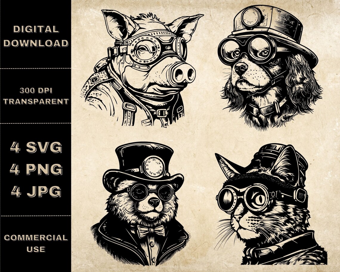 Steampunk Animals SVG Bundle PNG Steampunk Clipart Hand - Etsy