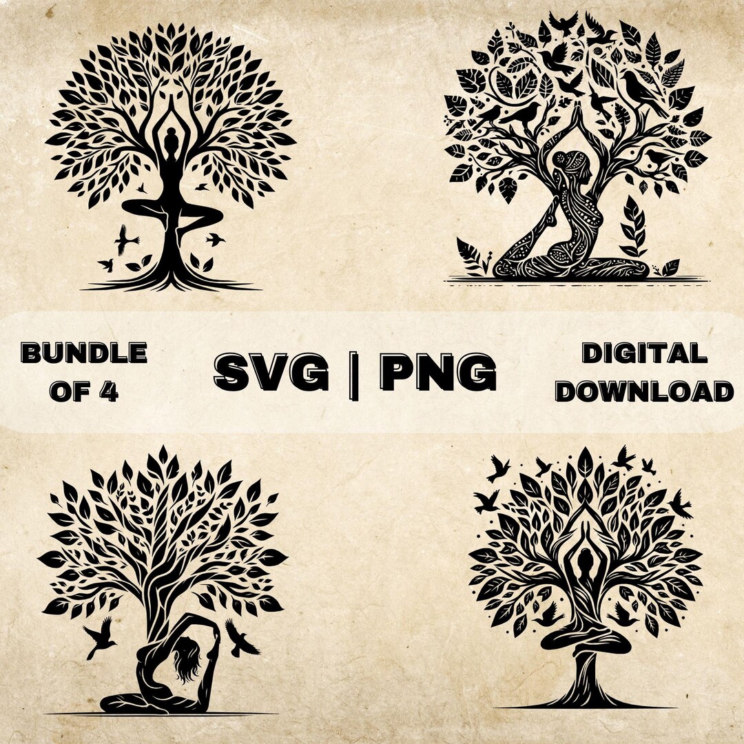 Tree Yoga SVG Bundle, PNG, Yoga Pose Clipart, Hand Drawn Zen Themed ...