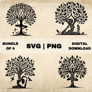 Tree Yoga SVG Bundle, PNG, Yoga Pose Clipart, Hand Drawn Zen Themed ...