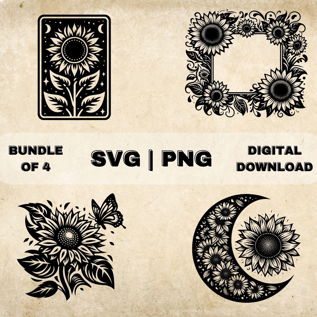 Sunflower SVG Bundle, Sunflowers Flowers Clipart, Hand Drawn Floral ...