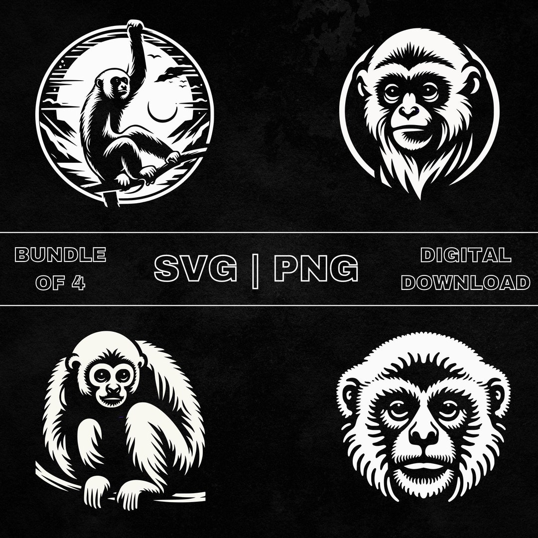 Gibbon SVG Bundle, Gibbon Clipart, Hand Drawn Gibbon Theme Vector ...