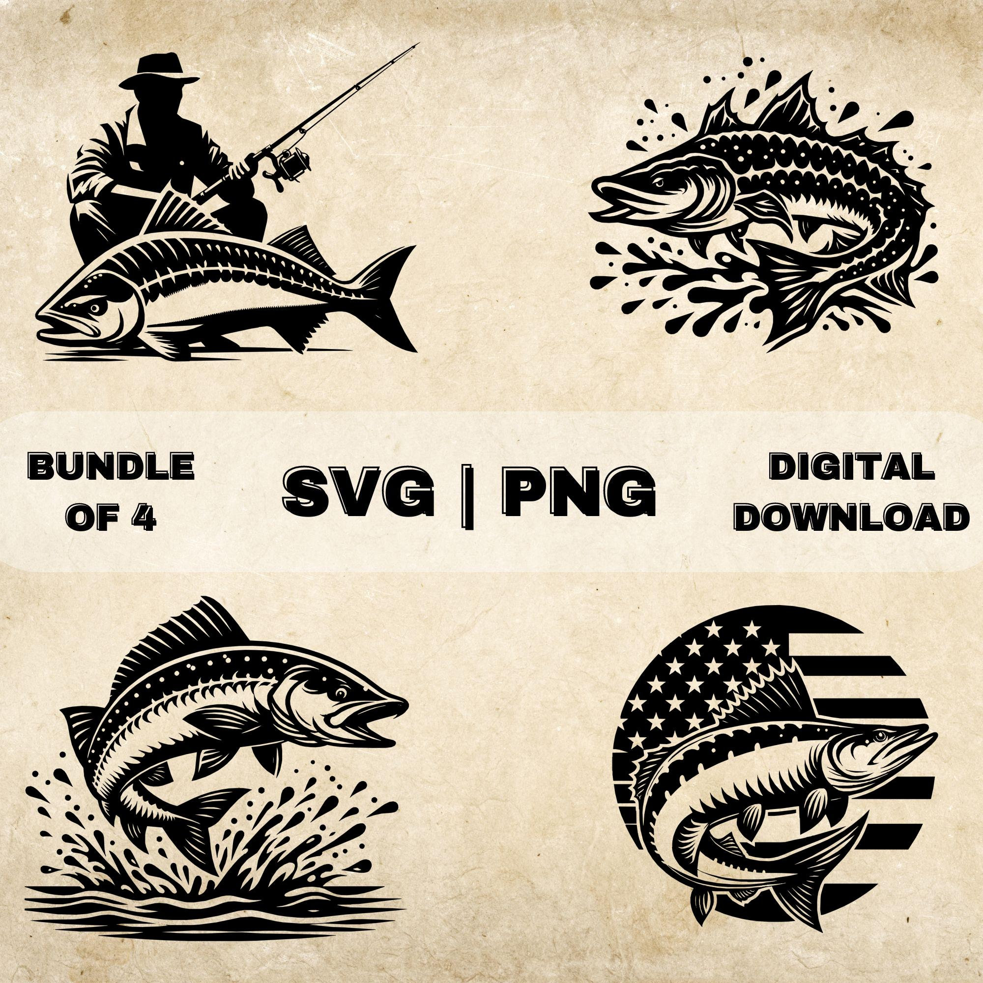 Sturgeon SVG Bundle, Fishing Clipart, Hand Drawn Fish Theme Vector ...