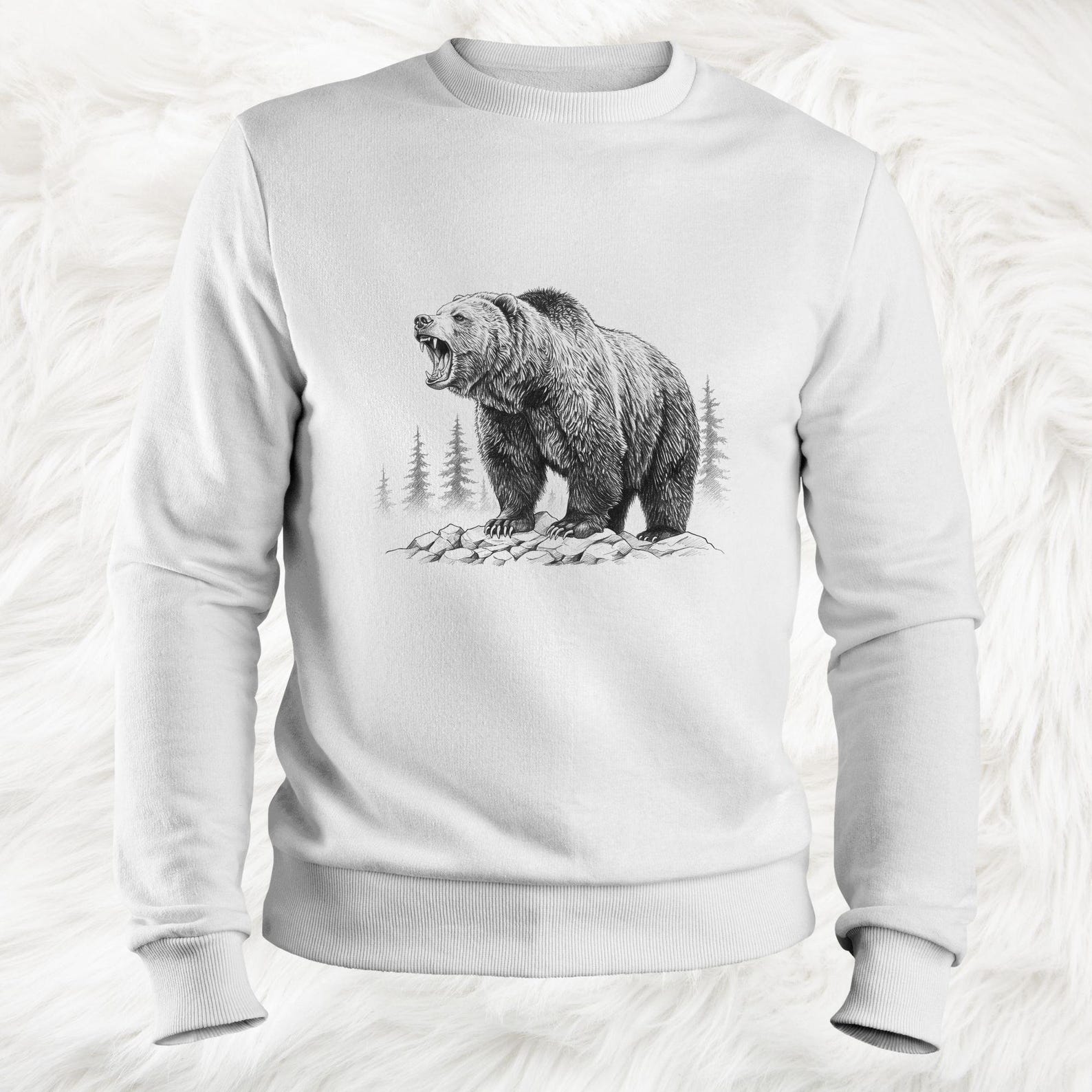 Roaring Grizzly Bear Pencil Sketch PNG Sublimation File | Digital ...