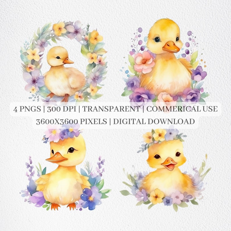 Cute Baby Duck Clipart, Watercolor Little Ducks PNG Files, Animals Clip ...