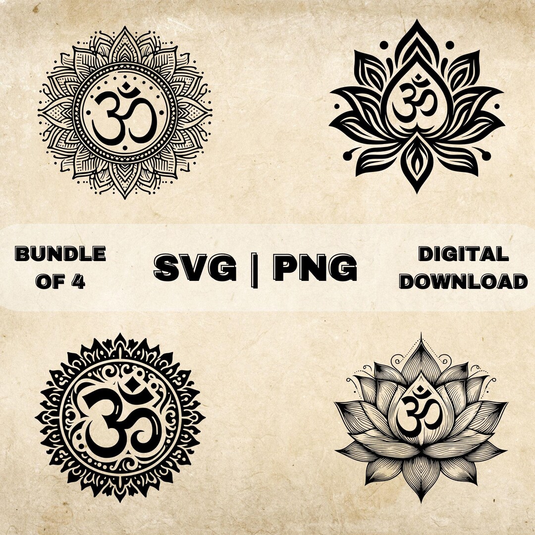 Om SVG Bundle, Om Lotus Flower Clipart, Hand Drawn Spiritual Buddhist ...