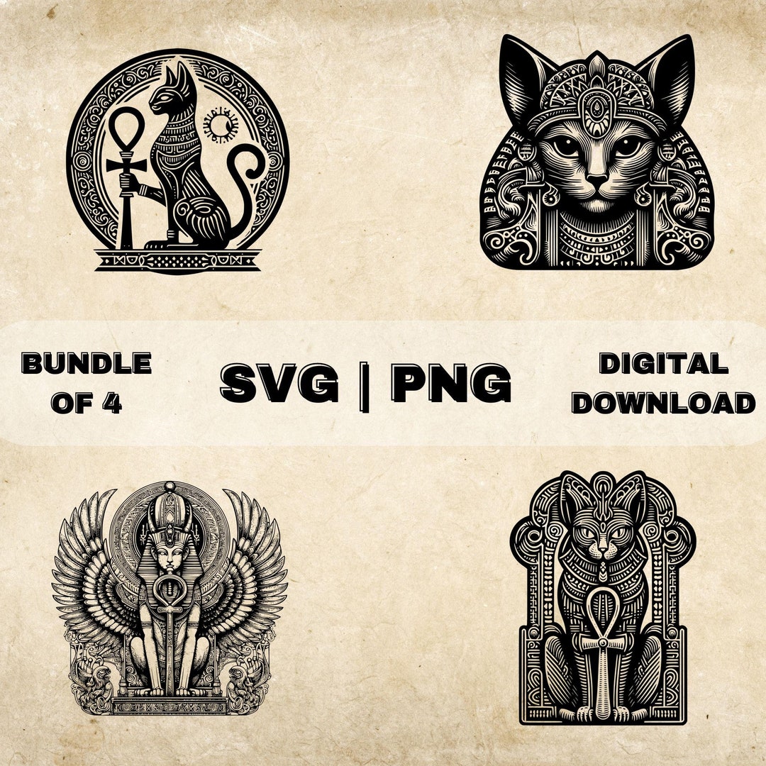 Bastet SVG Bundle, Cat Goddess Clipart, Hand Drawn Egyptian Theme ...