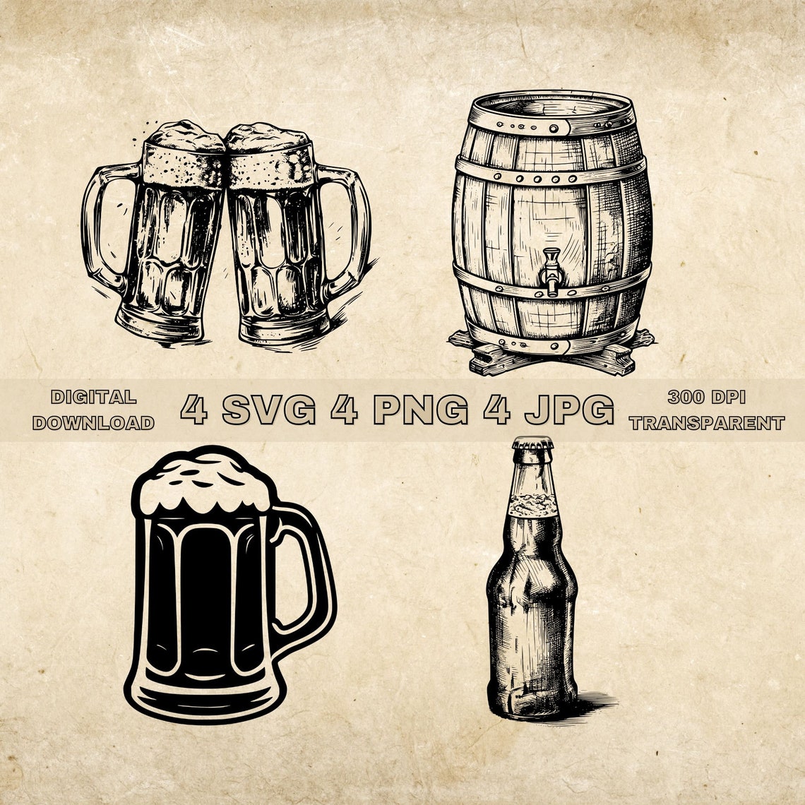 Beer SVG Bundle PNG Beer Keg Clipart Hand Drawn Beer Bottle - Etsy