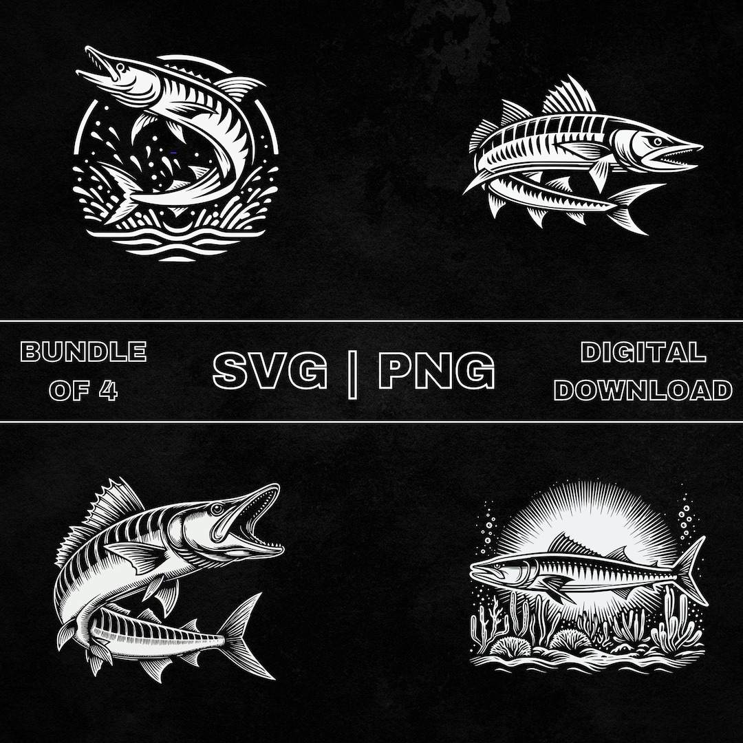 Barracuda SVG Bundle, Fish Clipart, Hand Drawn Barracuda Fising Theme ...