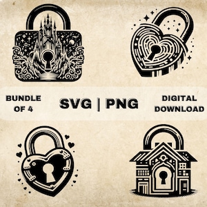 Lock SVG Bundle, Padlock Clipart, Hand Drawn Fantasy Lock and Heart ...