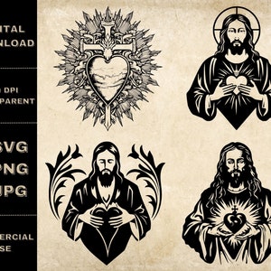 Sacred Heart of Jesus SVG Bundle, PNG, Sacred Heart Clipart, Hand Drawn ...