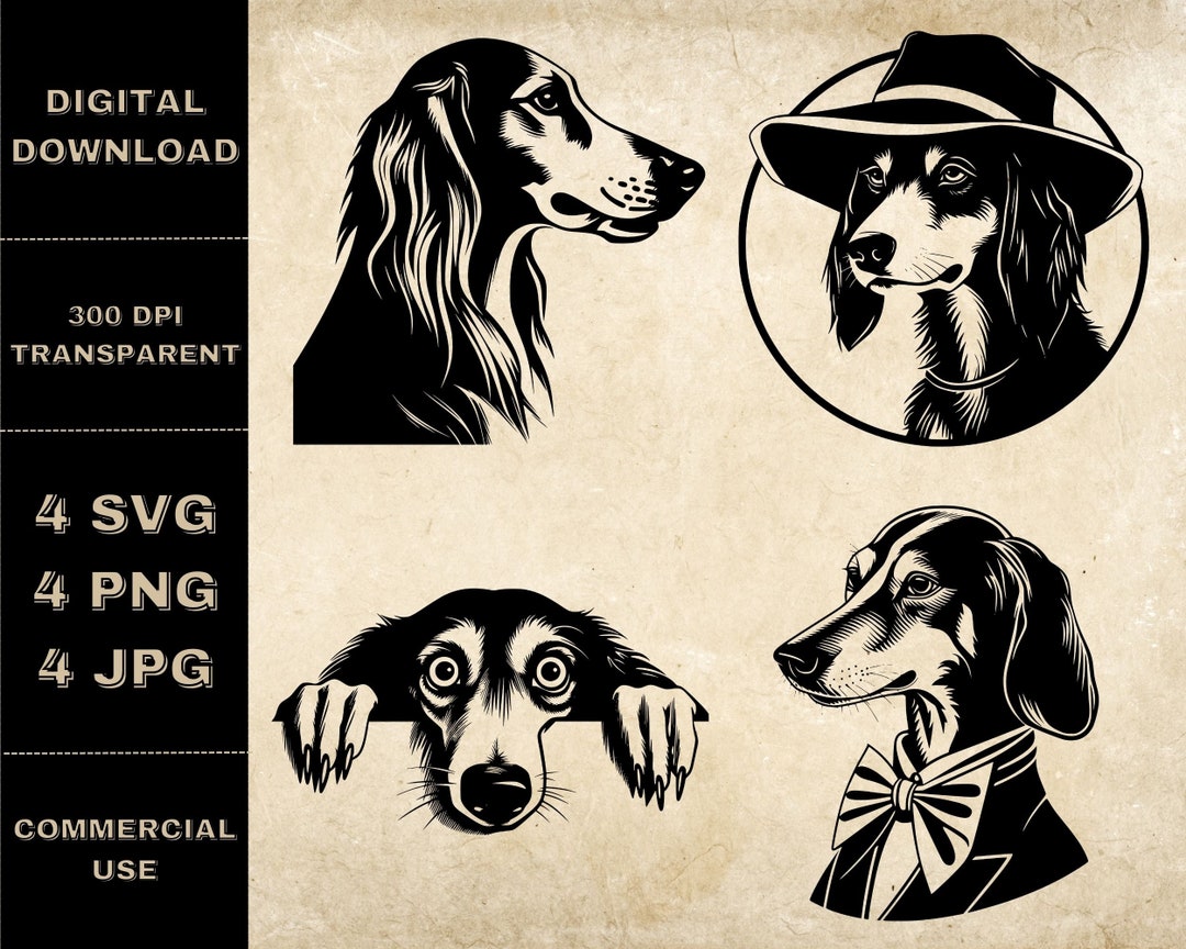 Saluki SVG Bundle, PNG, Cute Dogs Clipart, Hand Drawn Peeking Saluki ...