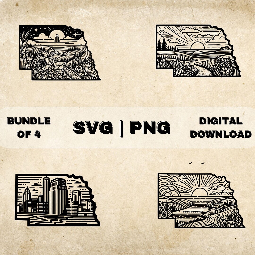Nebraska State SVG Bundle, Nebraska Clipart, Nebraska Landscape, Omaha ...