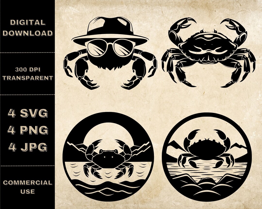 Crab SVG Bundle, PNG, Crab Clipart, Hand Drawn Crab Vector Illustration ...
