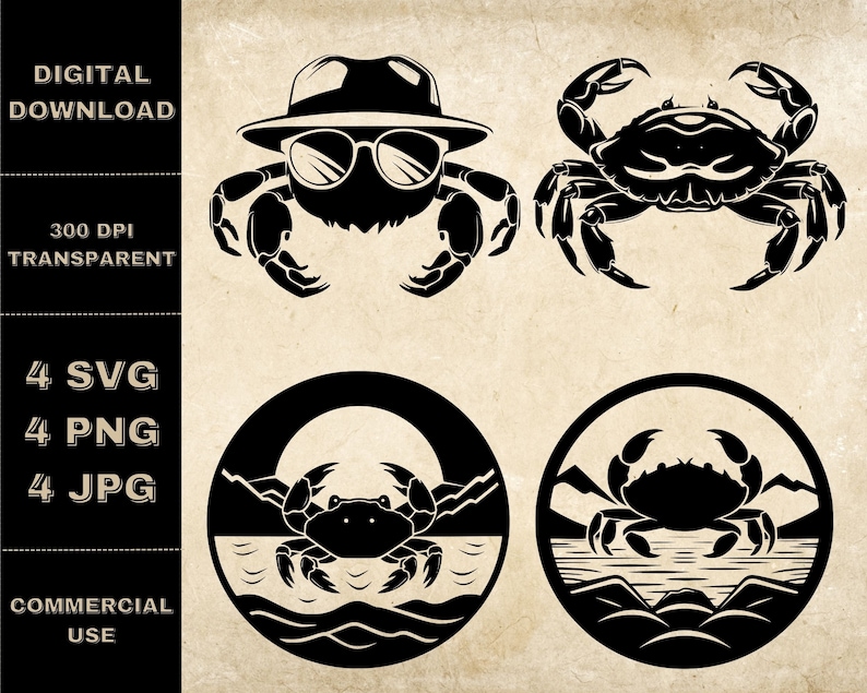 Crab SVG Bundle PNG Crab Clipart Hand Drawn Crab Vector - Etsy