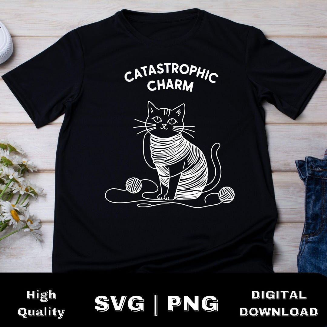 Catastrophic Charm Cat SVG PNG Clipart - Playful Cat Vector Shirt ...