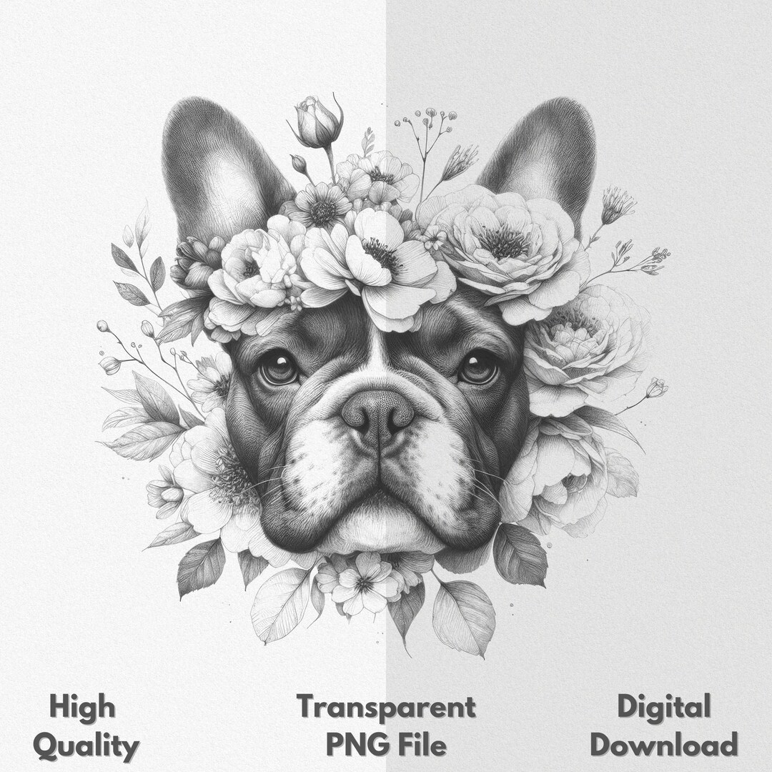 Frenchie Floral Head PNG Sublimation File for Shirt & Mug Sketch ...