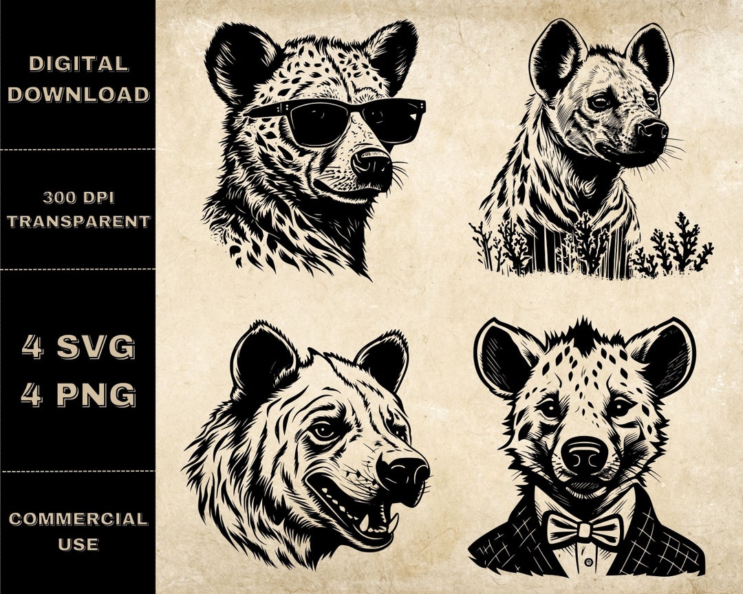 Hyena SVG Bundle, PNG, Hyena Clipart, Hand Drawn Hyenas Vector ...