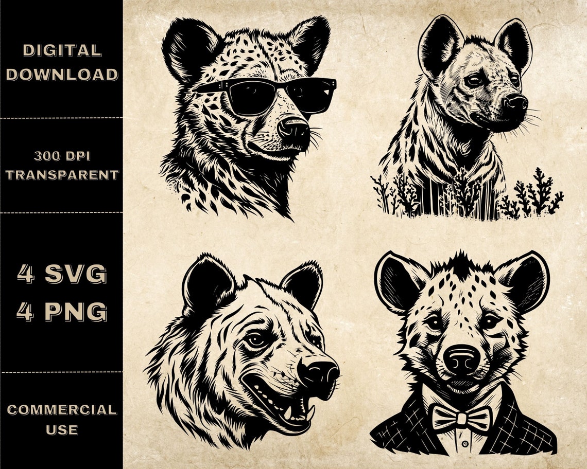 Hyena SVG Bundle PNG Hyena Clipart Hand Drawn Hyenas Vector - Etsy