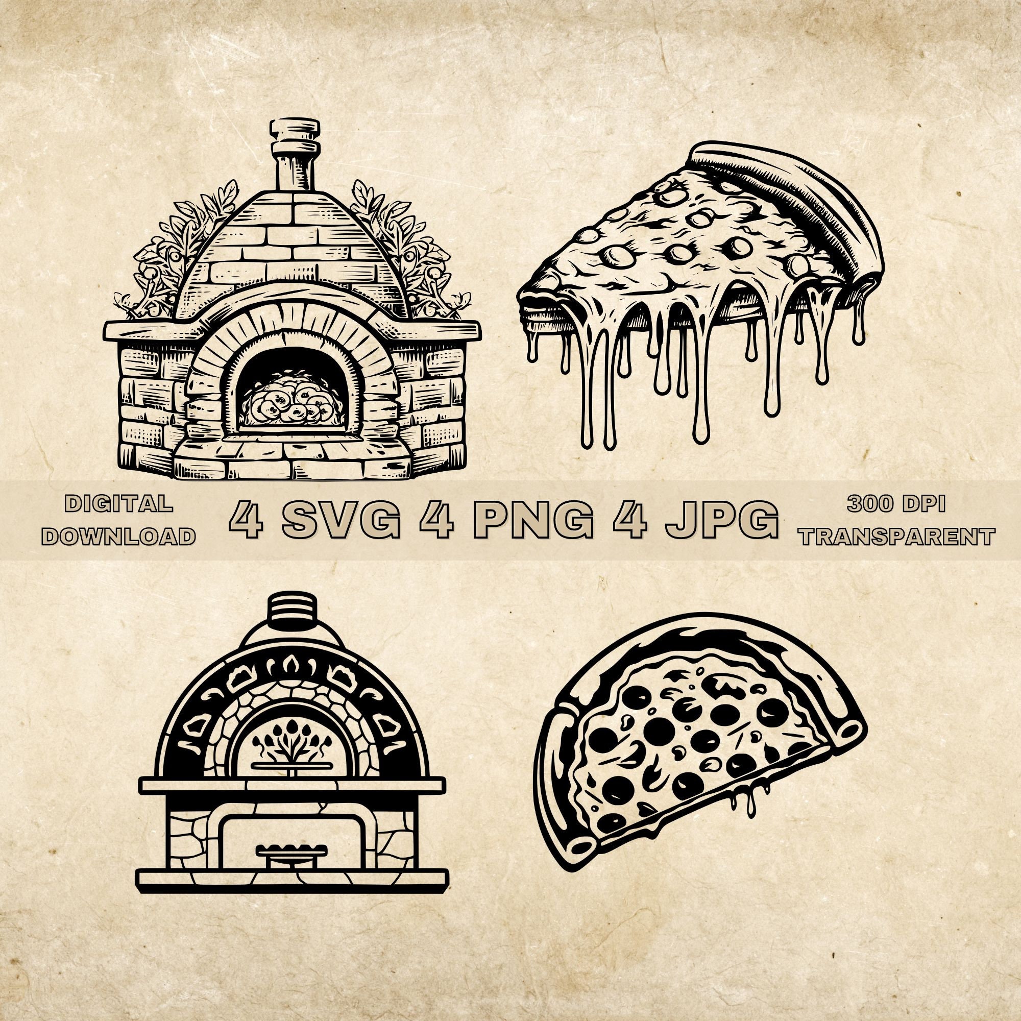 Pizza SVG Bundle, PNG, Pizza Slice Clipart, Hand Drawn Brick Oven Pizza ...