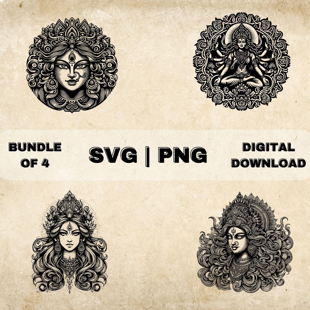 Kali SVG Bundle, Hindu Goddess Clipart, Hand Drawn Symbolic Indian ...
