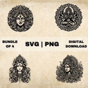 Kali SVG Bundle, Hindu Goddess Clipart, Hand Drawn Symbolic Indian Theme Vector Illustration ...