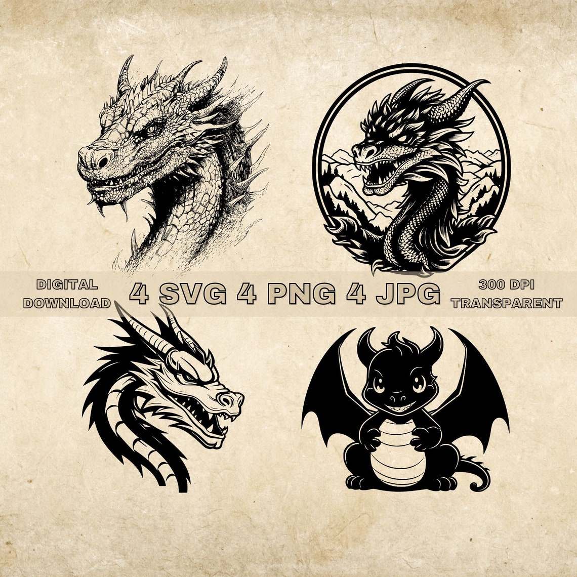 Dragon SVG Bundle PNG Dragons Clipart Hand Drawn Dragon - Etsy