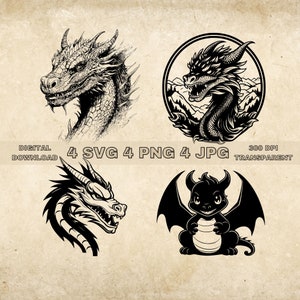 Dragon SVG Bundle, PNG, Dragons Clipart, Hand Drawn Dragon Vector ...