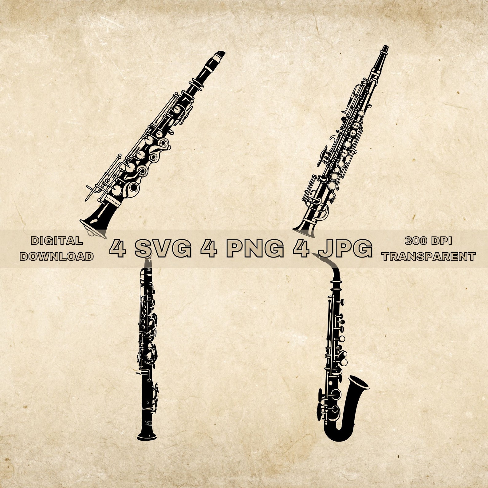 Clarinet SVG Bundle, PNG, Clarinet Clipart, Hand Drawn Clarinet Vector ...