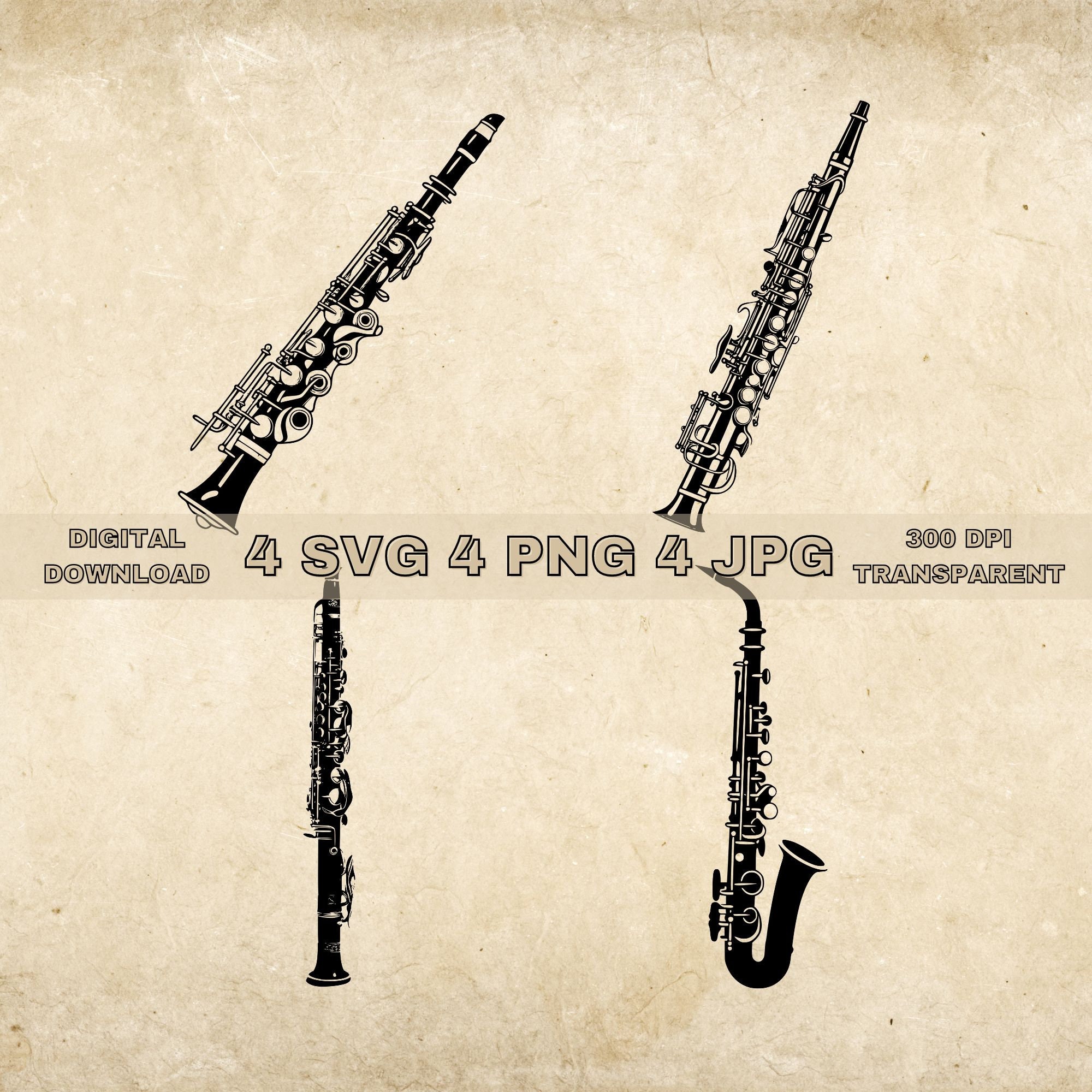 Clarinet SVG Bundle, PNG, Clarinet Clipart, Hand Drawn Clarinet Vector ...