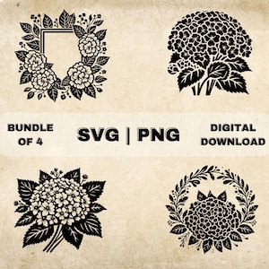Hydrangea SVG Bundle, Flowers Clipart, Hand Drawn Floral Theme Vector ...