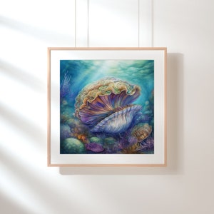 Clam Painting Print, Nautical Printable Wall Art, Beach House Nursery ...